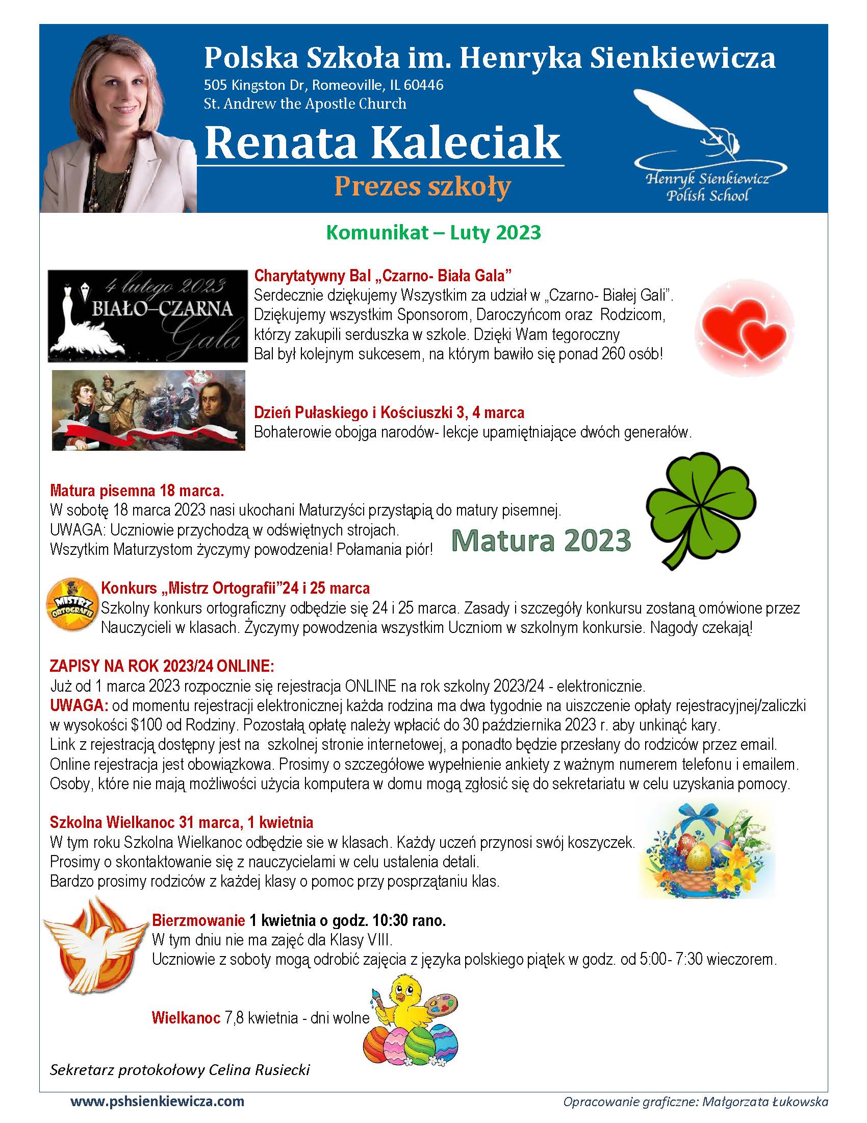 Komunikat szkolny – Marzec 2023 – POLSKA SZKOŁA IM. HENRYKA SIENKIEWICZA