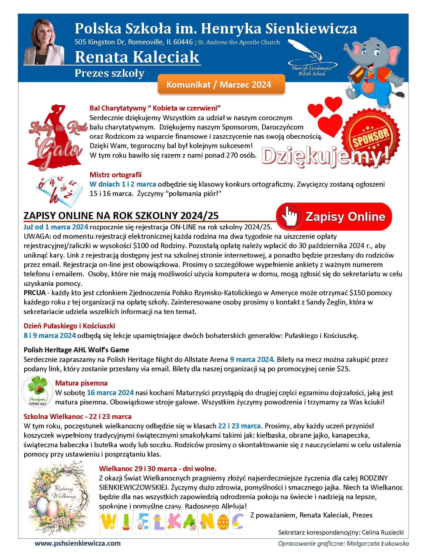 Komunikat szkolny – Marzec 2024 – POLSKA SZKOŁA IM. HENRYKA SIENKIEWICZA